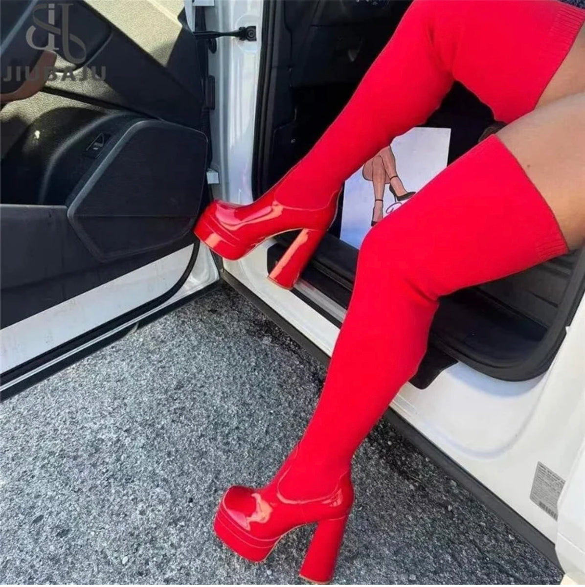 Red Patent Platform Boots Chunky Heel – She Addicted Boutique