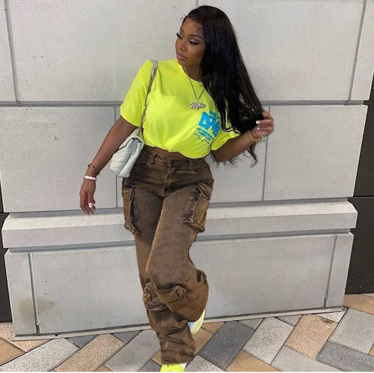 Brown Denim Cargo Jeans – She Addicted Boutique