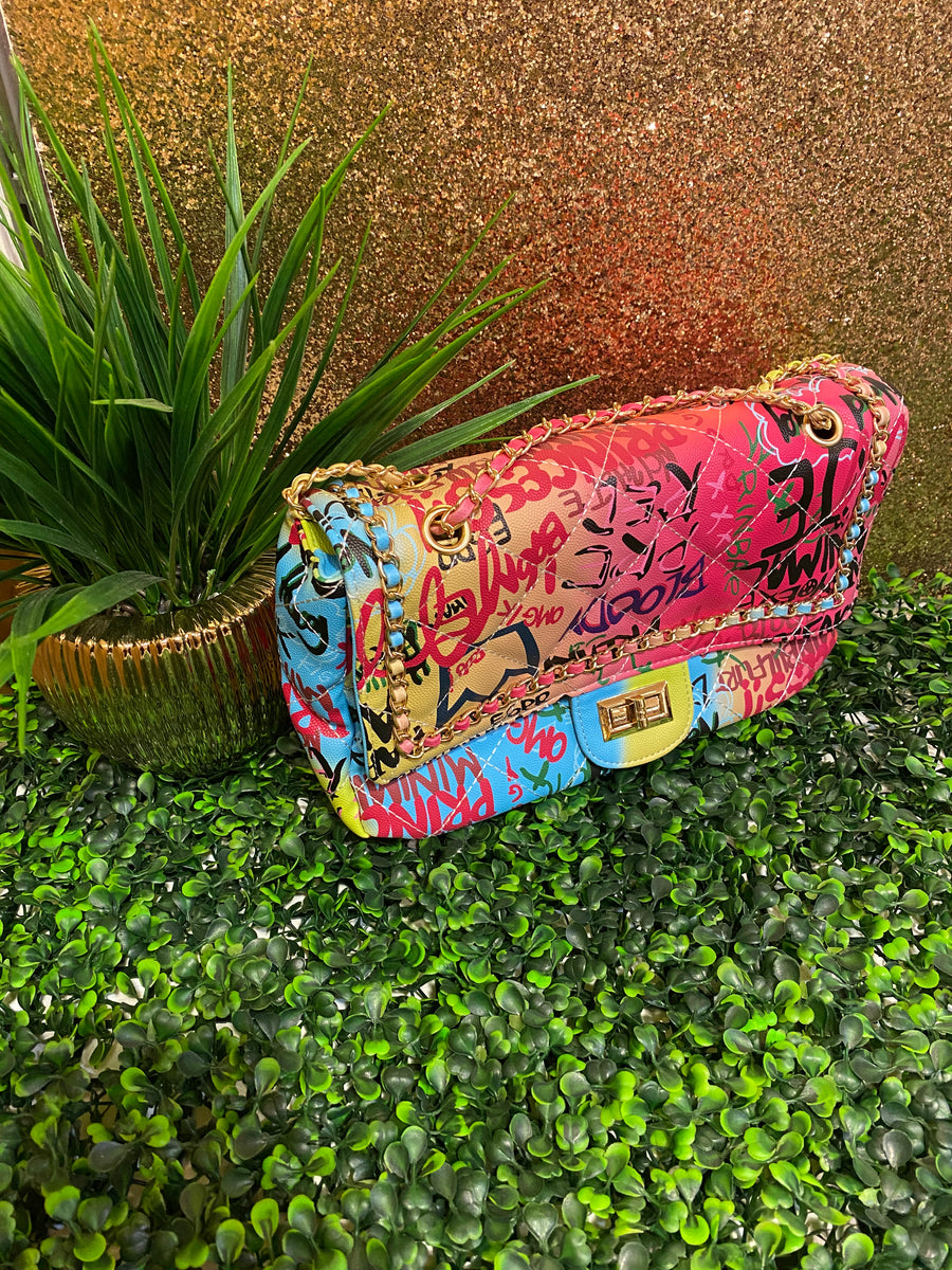 Multi Color Graffiti Crossbody Purse – She Addicted Boutique