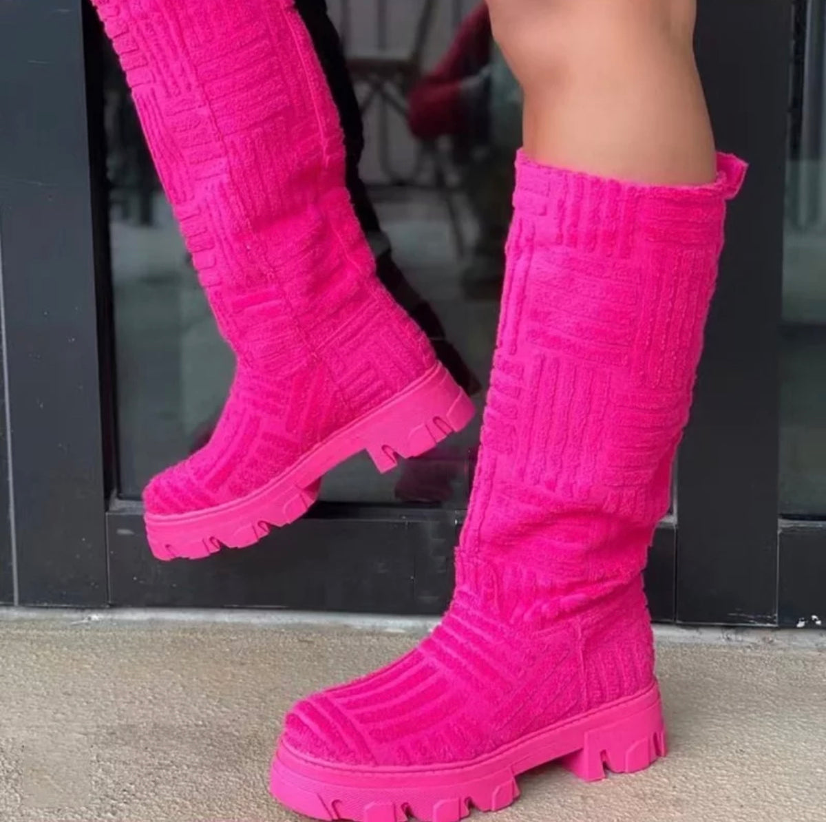 Pink Terry Cloth Boots – She Addicted Boutique